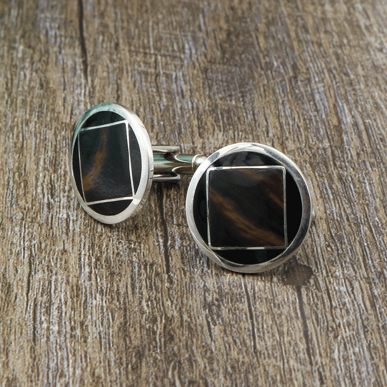 JET & RED LINE OBSIDIAN CUFFLINKS BY NANCY & SHELDON WESTIKA ZUNI | The ...