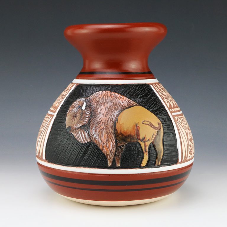 NAVAJO BUFFALO POTTERY VASE BY ANTIONETTE SHERMAN | The Crow and The Cactus