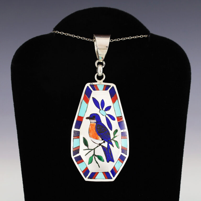 ZUNI EASTERN BLUE BIRD PENDANT BY QUINTIN QUAM | The Crow and The Cactus