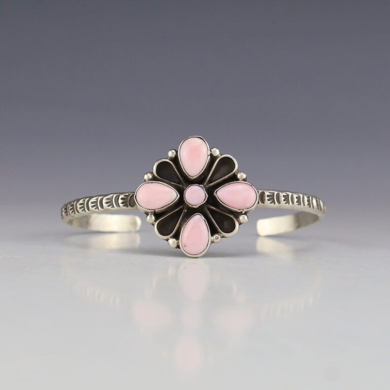 NATIVE AMERICAN NAVAJO STERLING SILVER & PINK CONCH SHELL BRACELET BY ...