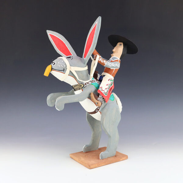 NATIVE AMERICAN NAVAJO FOLK ART COWBOY RIDING A RABBIT BY DELBERT BUCK ...