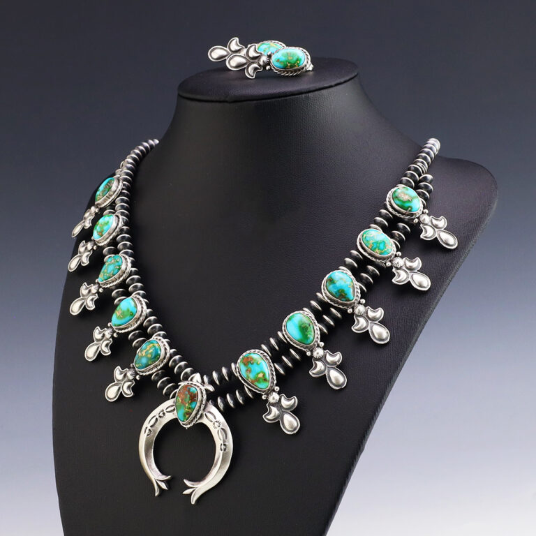 NATIVE AMERICAN NAVAJO STERLING SILVER & TURQUOISE SQUASH BLOSSOM ...