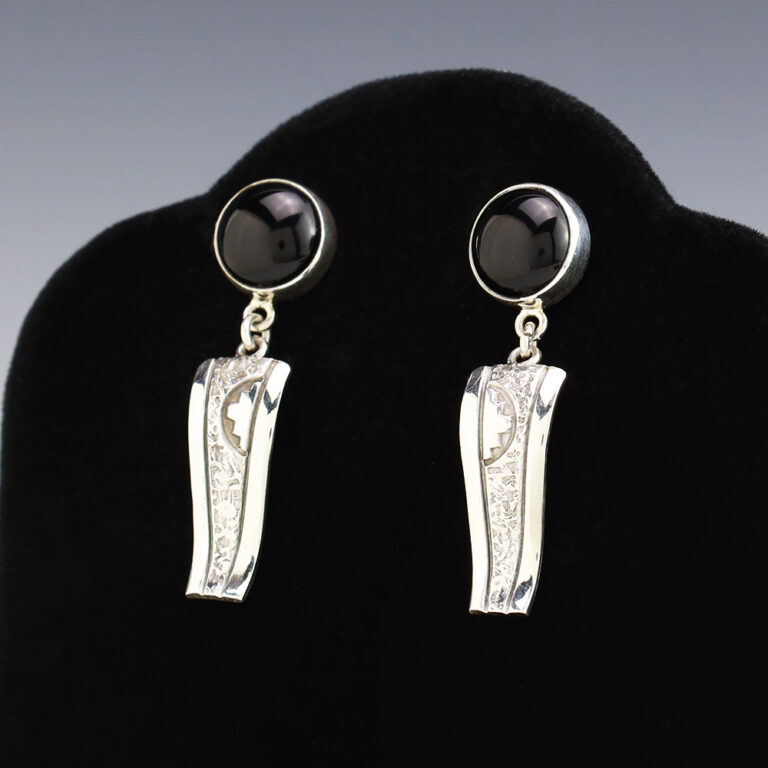 NATIVE AMERICAN NAVAJO STERLING SILVER & ONYX EARRINGS BY JONATHAN MIKE ...