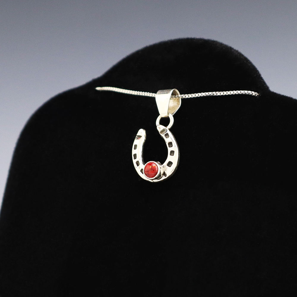 NAVAJO STERLING SILVER & SPINY OYSTER HORSESHOE PENDANT BY ISABELLE KEE ...