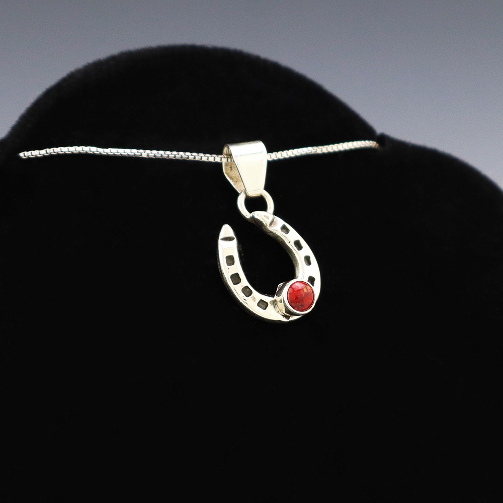 NAVAJO STERLING SILVER & SPINY OYSTER HORSESHOE PENDANT BY ISABELLE KEE ...