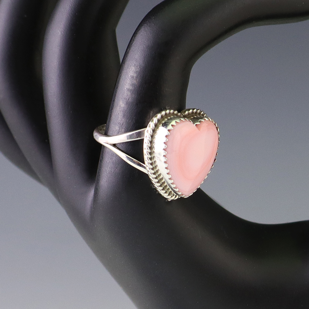 NAVAJO STERLING SILVER & PINK CONCH HEART RING BY PRISCILLA SMITH 9 ...