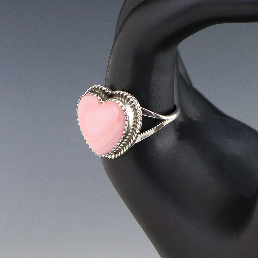 NAVAJO STERLING SILVER & PINK CONCH HEART RING BY PRISCILLA SMITH 9 ...