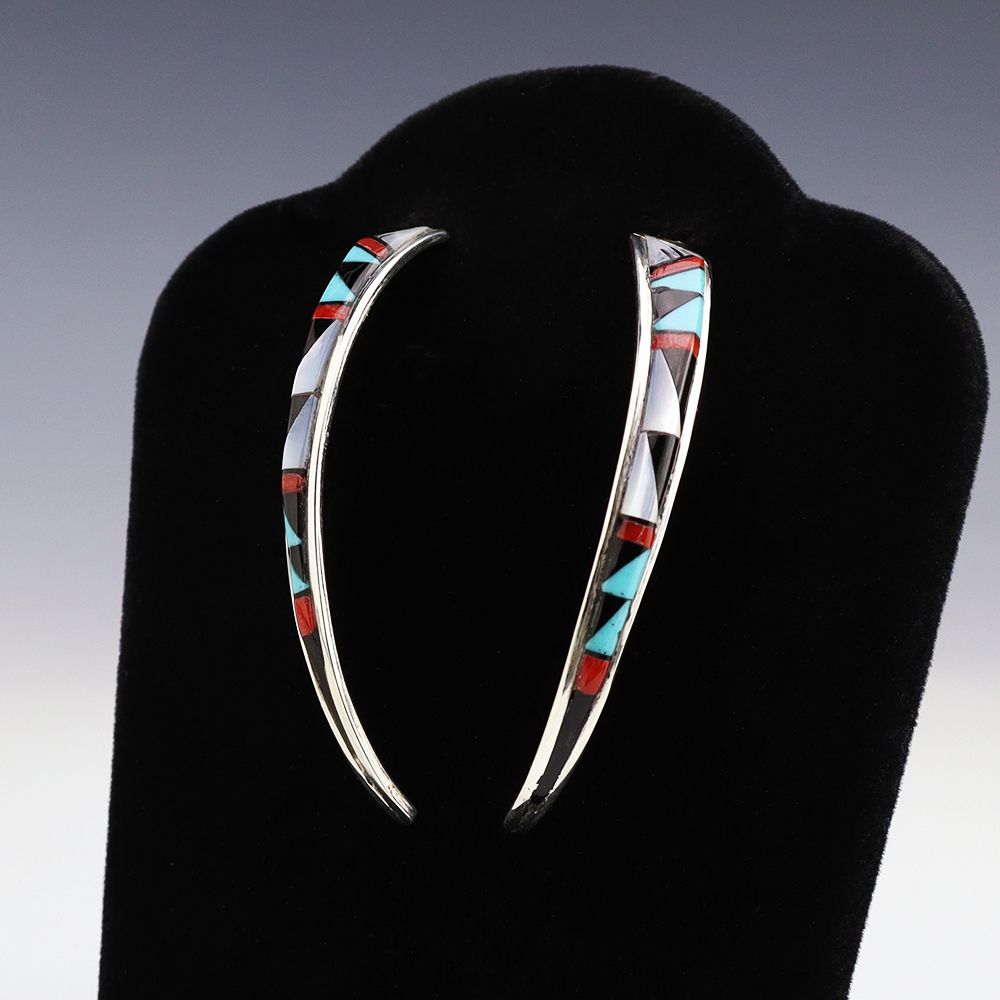 NATIVE AMERICAN ZUNI STERLING SILVER & INLAY EARRINGS BY PHYLLIS LUCIO ...