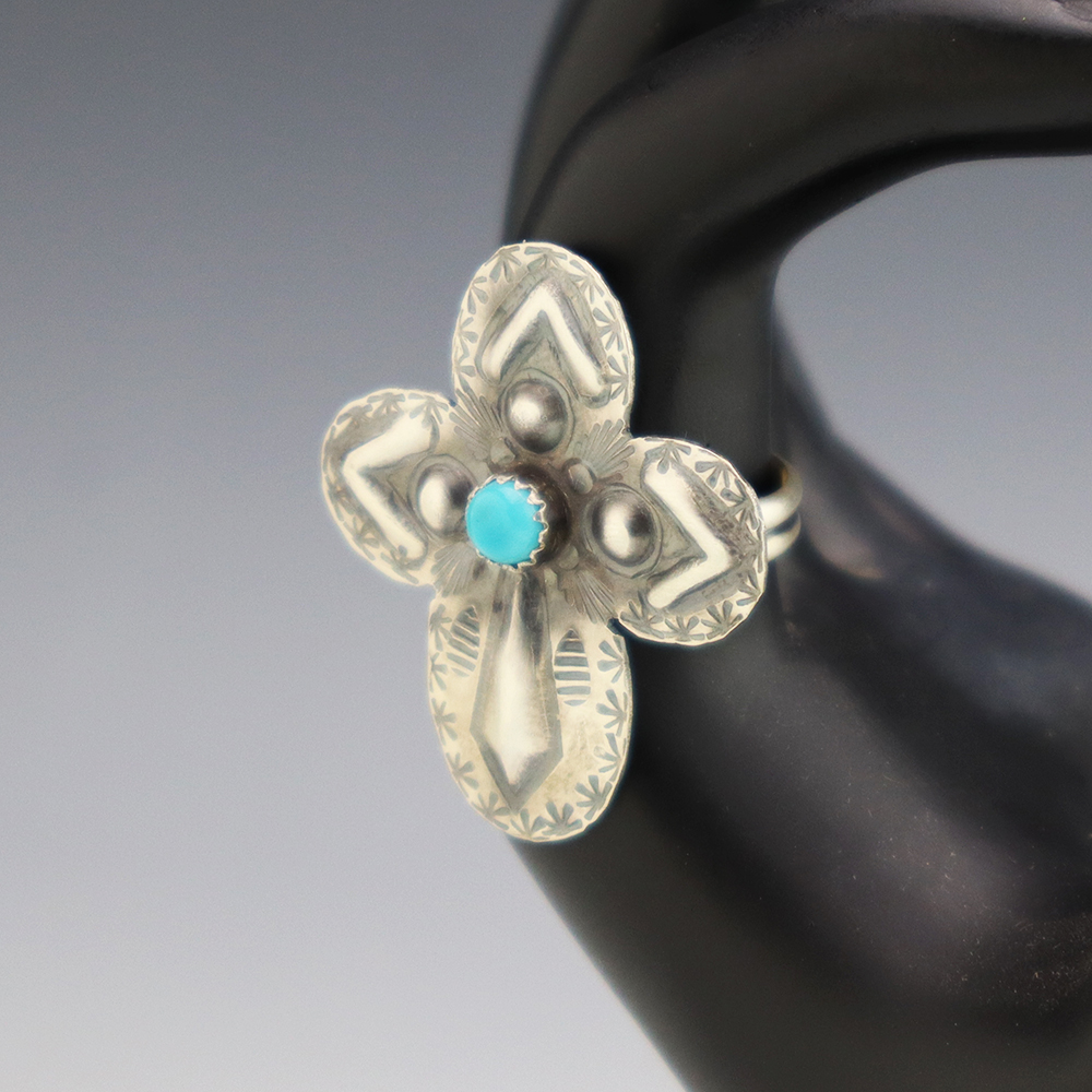 NATIVE AMERICAN NAVAJO STERLING SILVER & TURQUOISE CROSS RING BY TIM ...