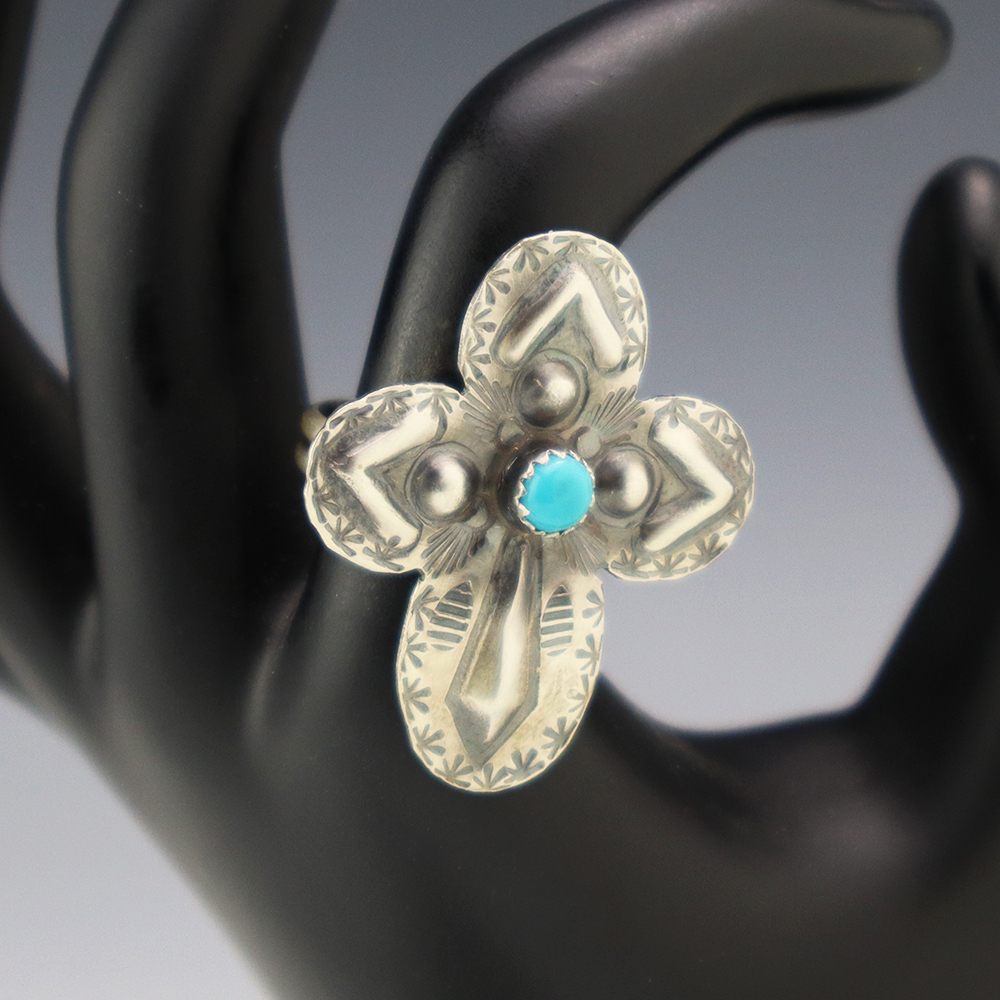 NATIVE AMERICAN NAVAJO STERLING SILVER & TURQUOISE CROSS RING BY TIM ...