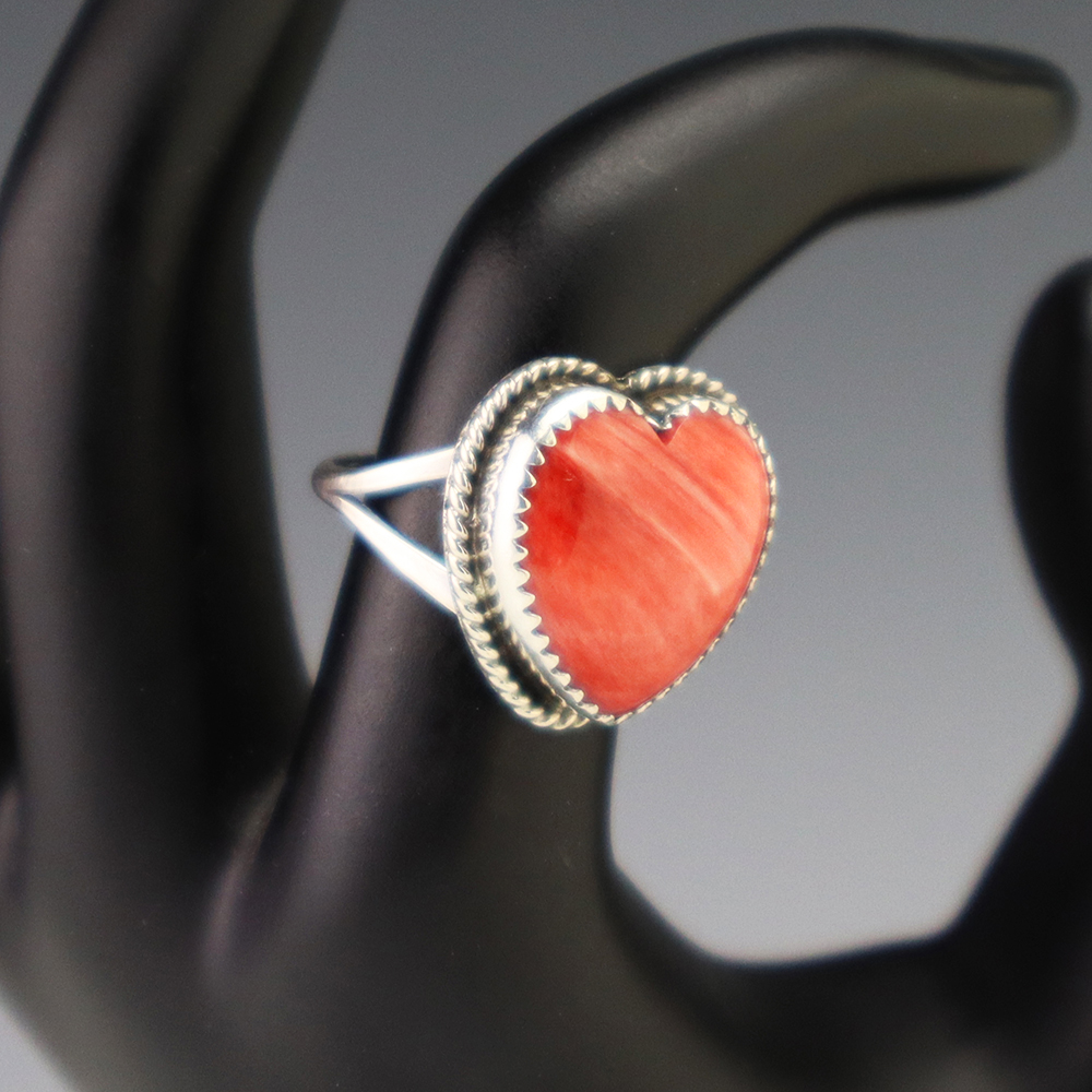 NATIVE AMERICAN NAVAJO STERLING SILVER & SPINY OYSTER HEART RING BY ...