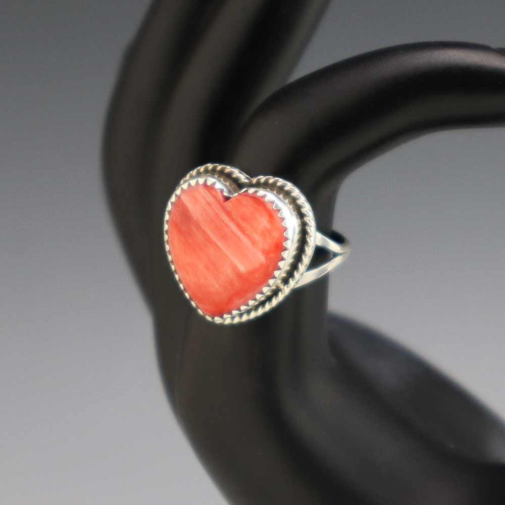 NATIVE AMERICAN NAVAJO STERLING SILVER & SPINY OYSTER HEART RING BY ...